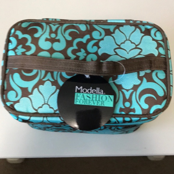 Modella | Bags | Modella Teal Brown Brocade Cosmetic Train Case | Poshmark
